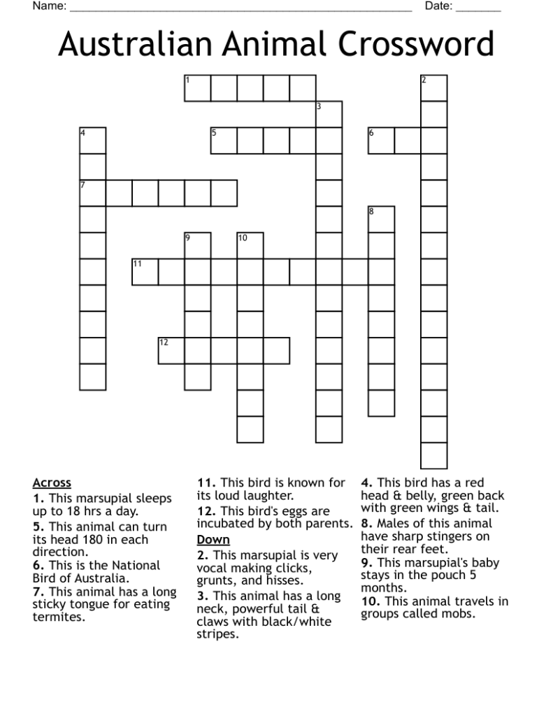Australian Crossword Puzzles To Print - Free Printable Coloring Pages
