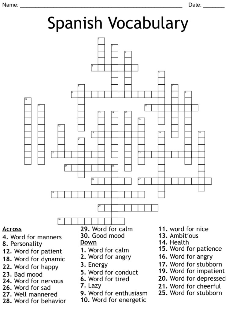 Free Printable Spanish Crossword Puzzles - Free Printable Coloring Pages