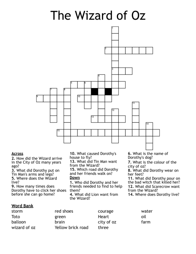 Wizard Of Oz Crossword Puzzle Printable - Free Printable Coloring Pages