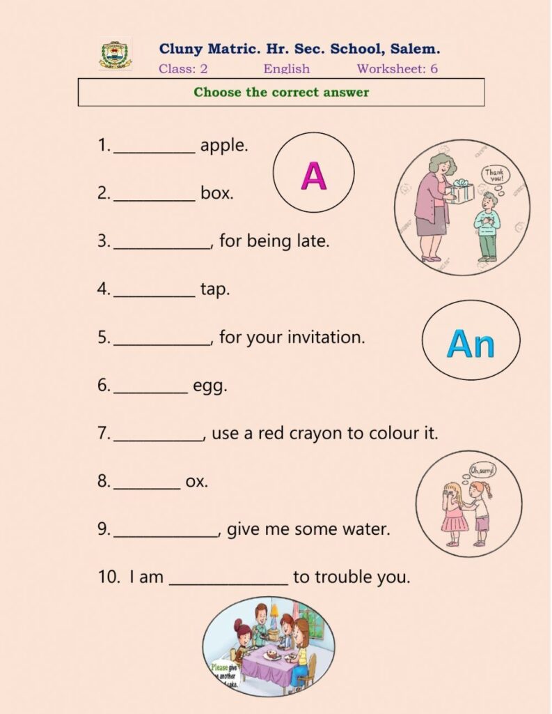 English Worksheet For Class 2 - Free Printable Coloring Pages