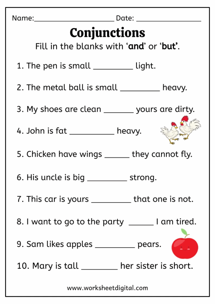 Conjunction Worksheet For Class 4 - Free Printable Coloring Pages