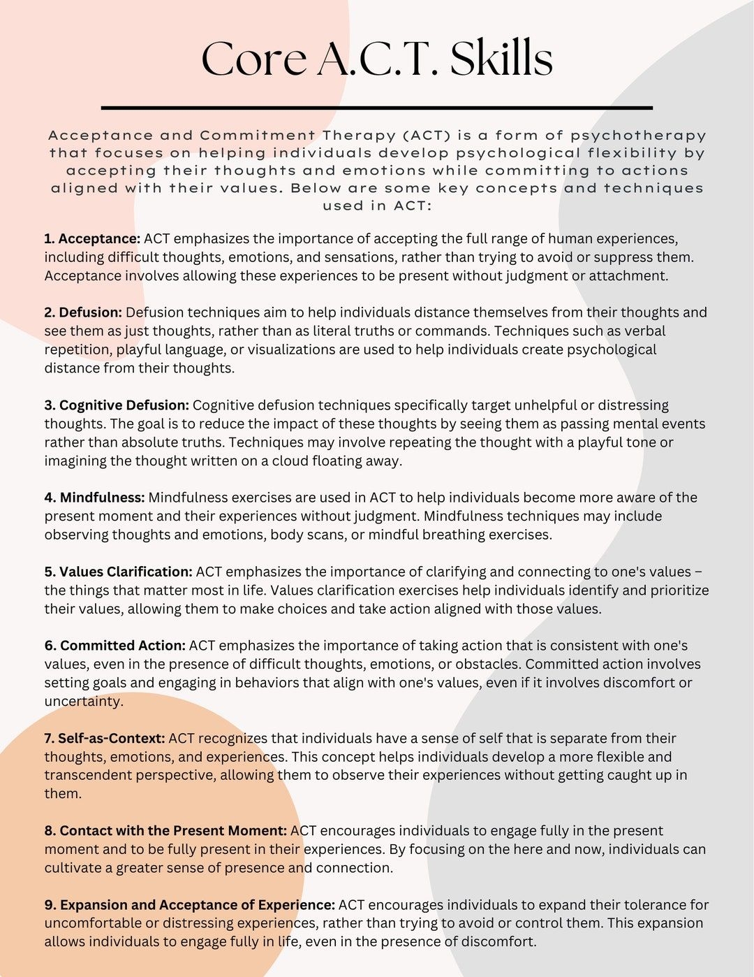 Act Therapy Worksheets - Free Printable Coloring Pages