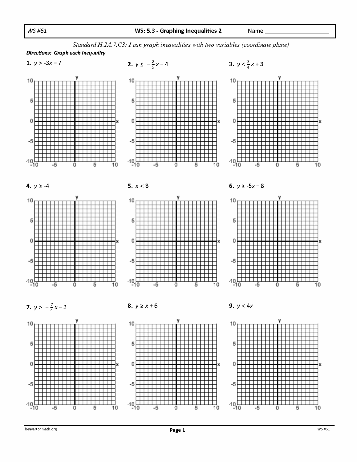 Graphing Inequalities Worksheet - Free Printable Coloring Pages