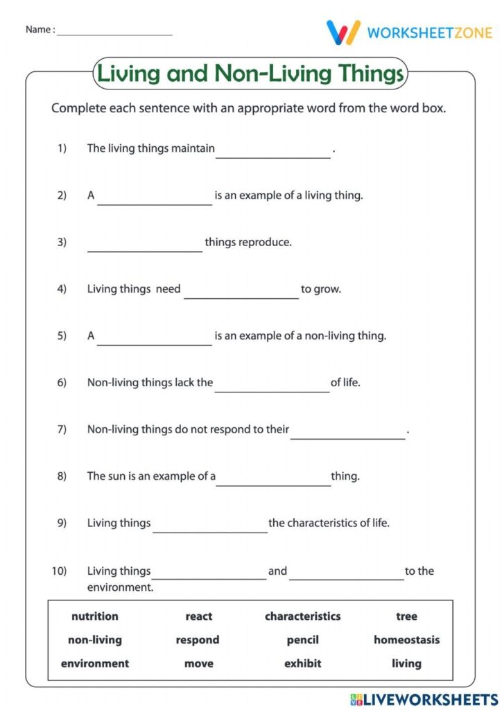 Living And Non Living Things Worksheet - Free Printable Coloring Pages