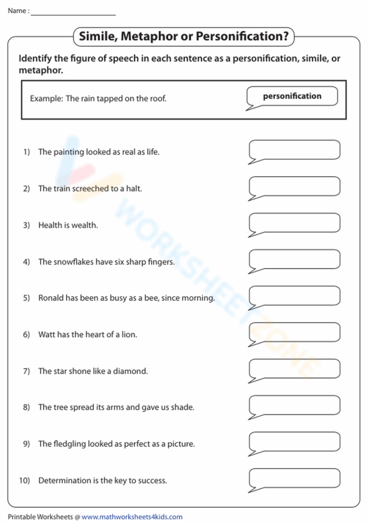 Simile And Metaphor Worksheet - Free Printable Coloring Pages
