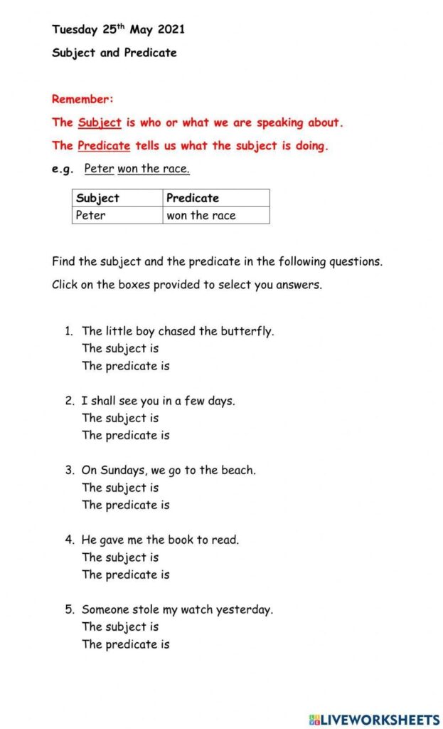 Subject And Predicate Worksheets - Free Printable Coloring Pages